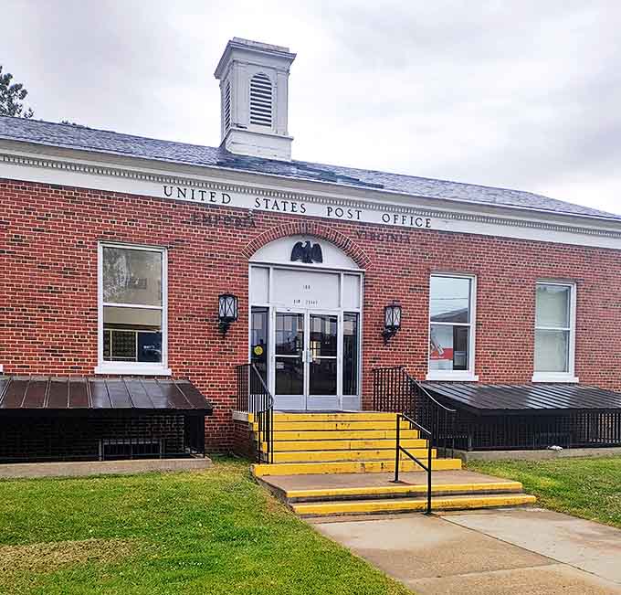 The post office's bright yellow steps serve as Emporia's unofficial town square &ndash; where mail and local gossip are exchanged with equal efficiency.