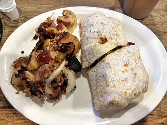 Breakfast burritos: where morning favorites gather for a party wrapped in a tortilla. Those home fries on the side aren't just accompaniments&mdash;they're accomplices to deliciousness.