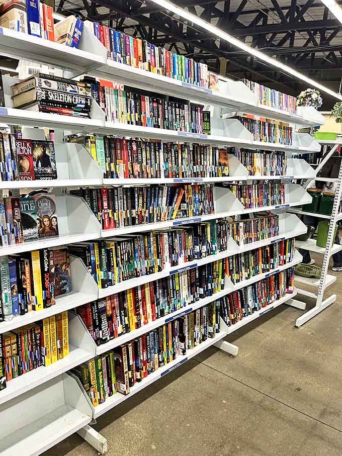 The literary section: where dog-eared paperbacks and barely-cracked hardcovers create the most affordable library this side of a public institution.