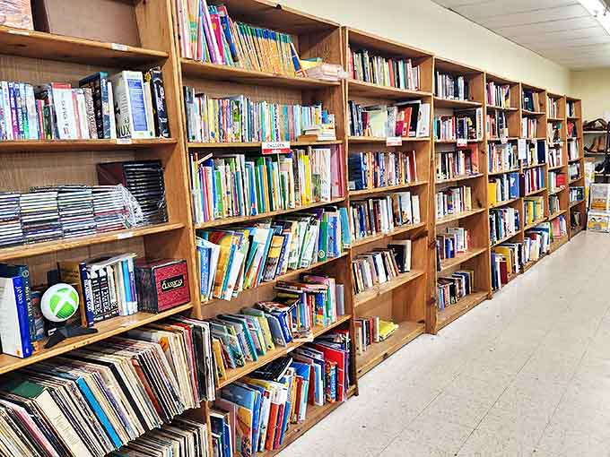 The book section: where literary treasures hide between forgotten diet guides and outdated travel books. Bibliophiles, prepare to lose track of time.