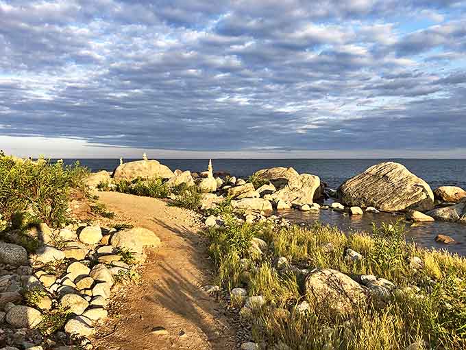 Rocky outcroppings create nature's perfect sitting room, where contemplating life's big questions comes with a soundtrack of gentle waves.