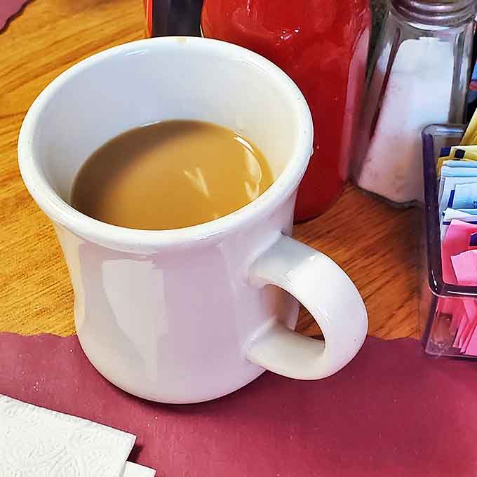 A simple mug of diner coffee &ndash; the lifeblood of early risers everywhere and the perfect companion to those legendary biscuits and gravy.