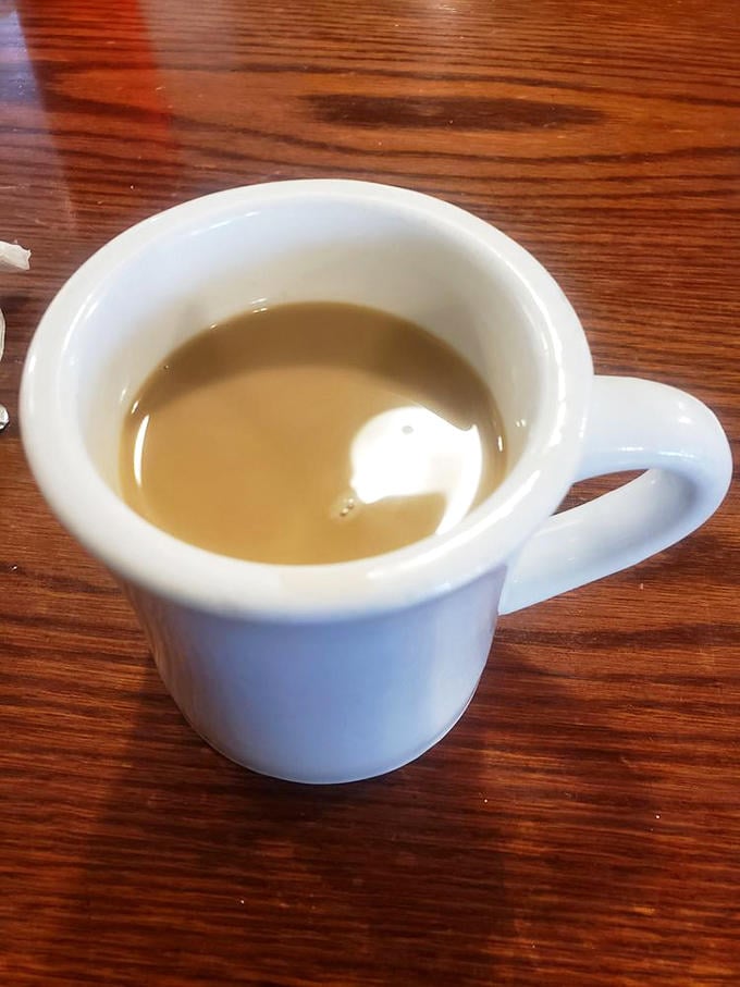 Coffee at Marie's isn't some fancy, frothy affair—it's the honest cup America was built on, served in sturdy white mugs that mean business.