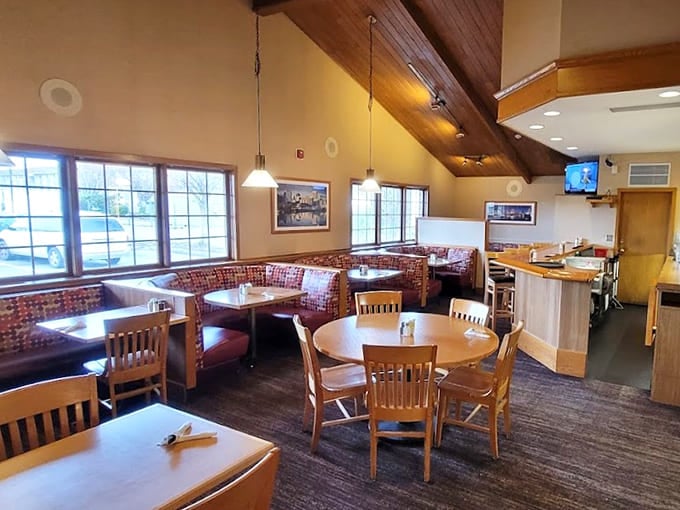 Wooden beams, comfortable booths, and enough natural light to make everyone look like they're in a soft-focus commercial.
