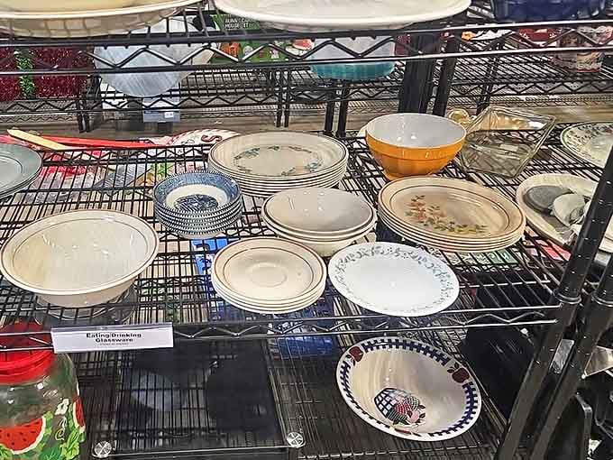 Mismatched plates that somehow make perfect sense together. That blue willow pattern would make your grandmother nod with approval at your Sunday dinner table.