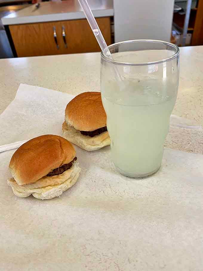 Two humble burgers and a lemonade&mdash;proof that happiness doesn't need to be complicated or expensive.