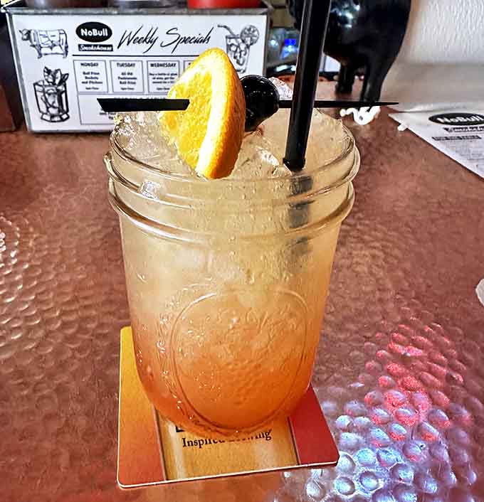 Even the drinks at NoBull get special treatment. This refreshing sipper comes with a proper garnish—no afterthought here.