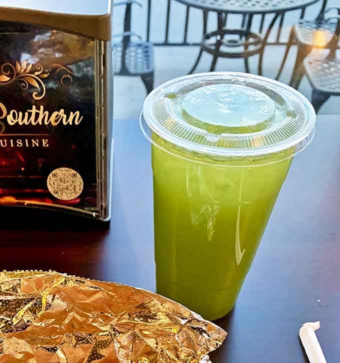 That vibrant green drink isn't trying to be healthy&mdash;it's trying to be delicious. Mission accomplished, with a side of Southern swagger.