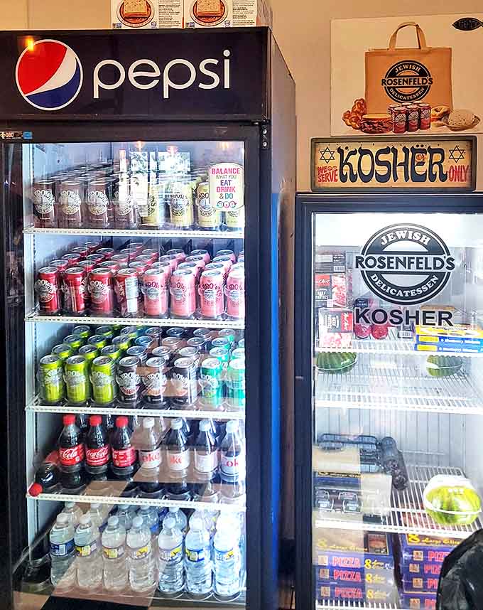 The kosher section stands proudly next to everyday beverages &ndash; a perfect metaphor for how Rosenfeld's bridges traditional Jewish cuisine with beachtown casual dining.