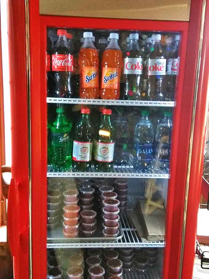 The drink cooler: where sweet tea and sodas await their destiny as the perfect counterbalance to smoky, spicy barbecue goodness.