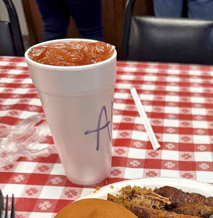 Sweet tea in a styrofoam cup&mdash;the unofficial state beverage of South Carolina&mdash;providing the perfect counterpoint to smoky, rich barbecue.
