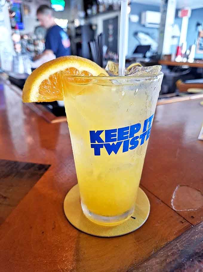 Keep it Twisted isn't just a slogan on the glass&mdash;it's solid advice for life and for enjoying this sunshine-colored cocktail.
