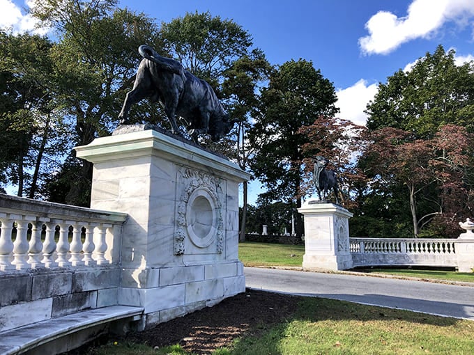 Grand entrances never go out of style. These majestic bull statues guarding the park seem to say, "Yes, it really is this beautiful inside."