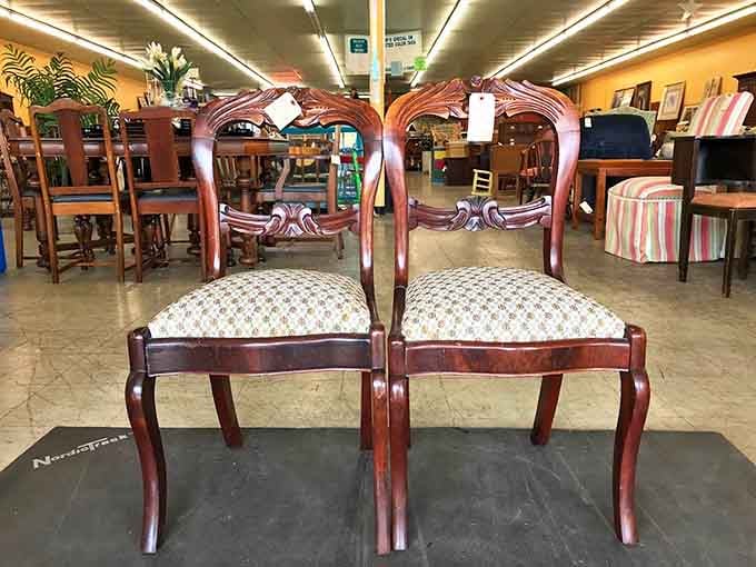 These elegant wooden chairs aren't just furniture&mdash;they're time travelers from a dining room where important family announcements were once made.