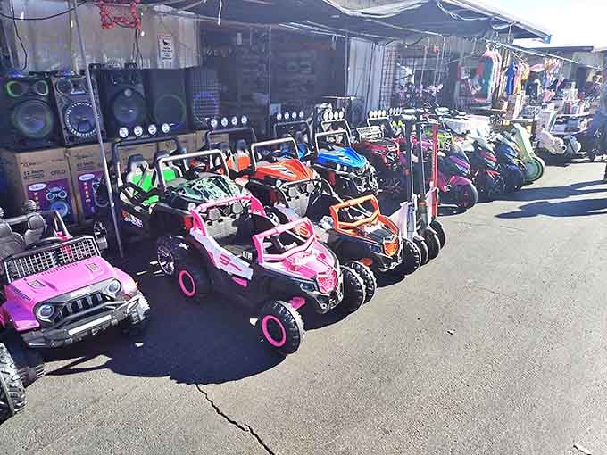 Mini motorheads in training! These colorful kid-sized rides might be the only vehicles at Traders Village that aren't subject to intense price haggling.