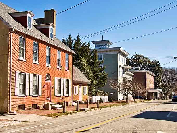 Historic homes line this residential street where modern life and centuries-old architecture coexist in perfect harmony.