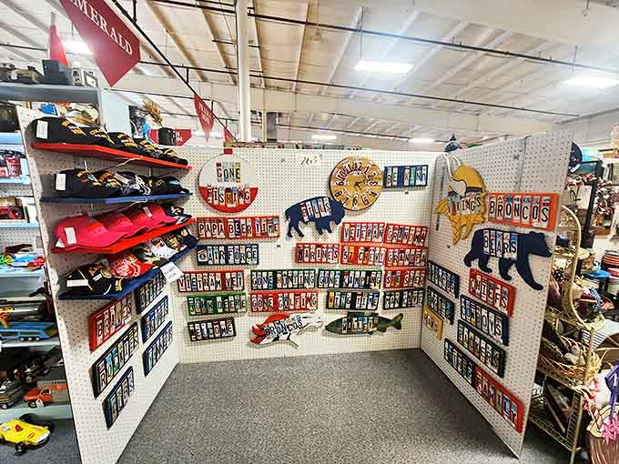 A sports fan's dream corner where team loyalty is displayed in vintage glory &ndash; no modern plastic merchandise can match this authentic charm.