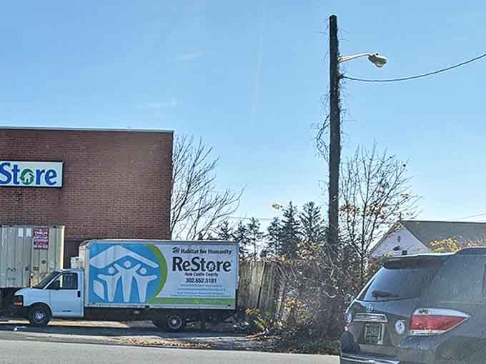 Even the delivery trucks look excited to be part of the mission. That blue sky promises good karma for your bargain hunting expedition.