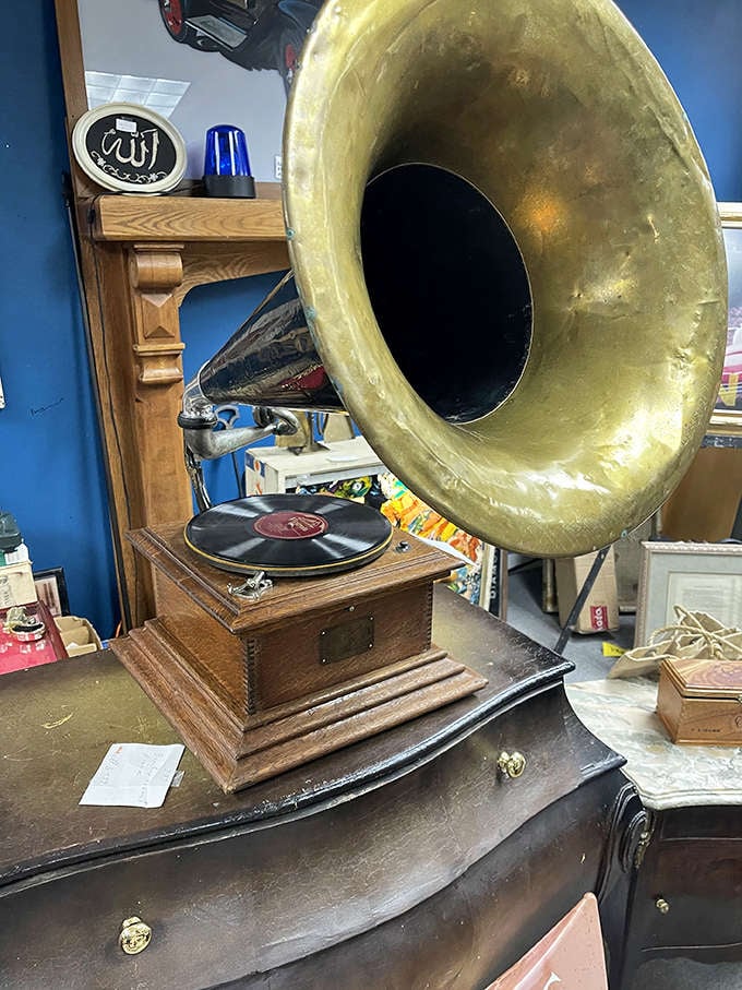 This brass-horned gramophone isn't just an antique&mdash;it's a time machine that transforms any room into a 1920s parlor.