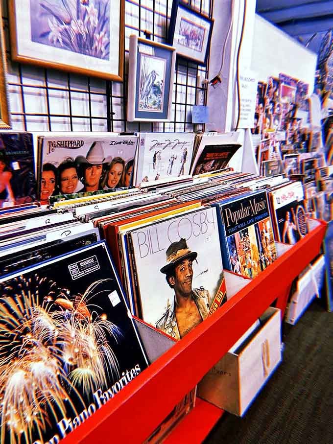 Vinyl heaven! These record bins hold the soundtrack of several generations—from Sinatra to Springsteen, with Bill Cosby apparently making an appearance.
