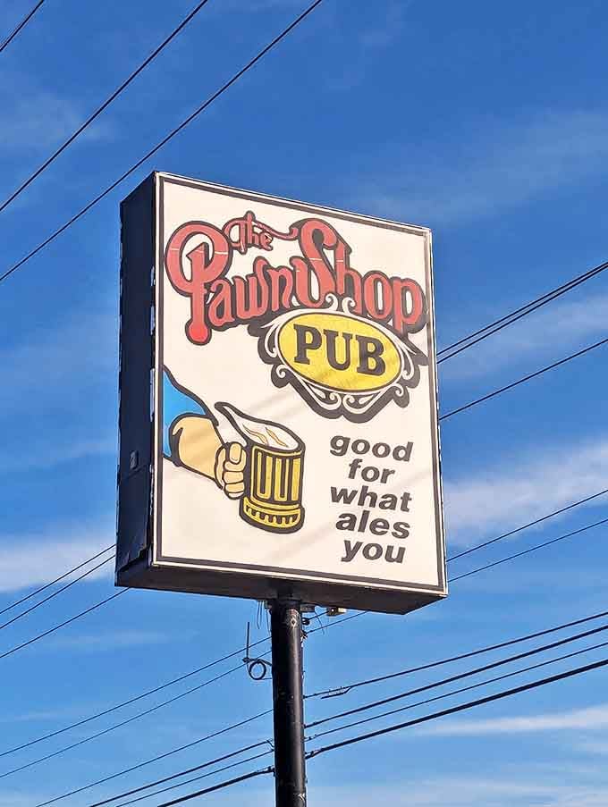 Good for what ales you – the sign says it all. A punny promise that inside this blue building, your thirst and hunger will be equally satisfied.