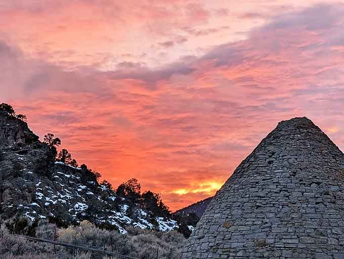 When the desert sky catches fire at sunset, even 150-year-old stone kilns can't help but look romantic.
