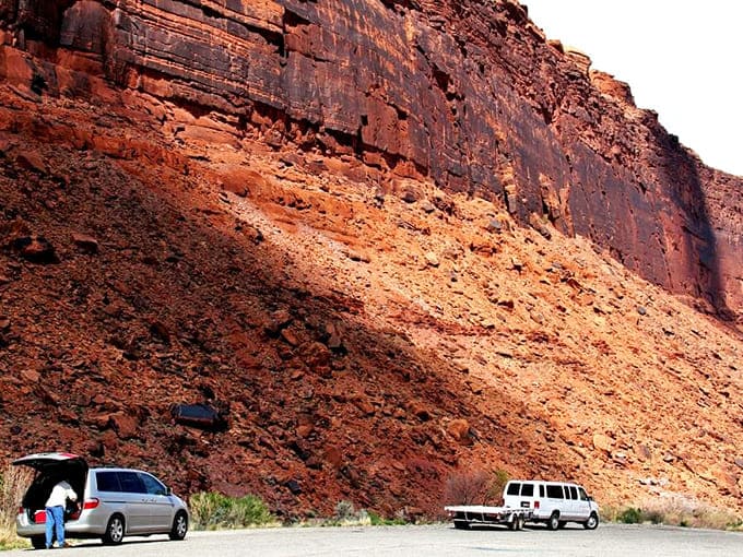 Highway 128's roadside parking: where your car gets the best view it will ever have in its entire mechanical life.