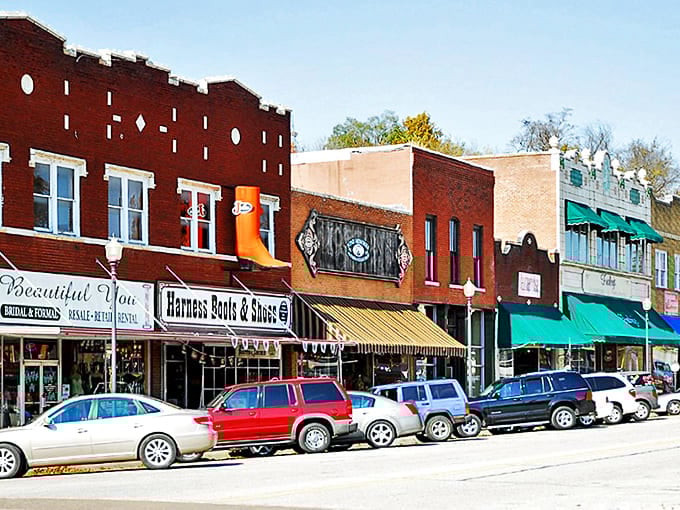 Harrison's charming downtown showcases colorful storefronts and local businesses that give this Ozark mountain town its authentic small-town character.