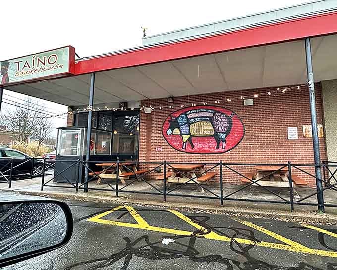 That brick facade and colorful signage promise BBQ with exciting flavors you won't find elsewhere.