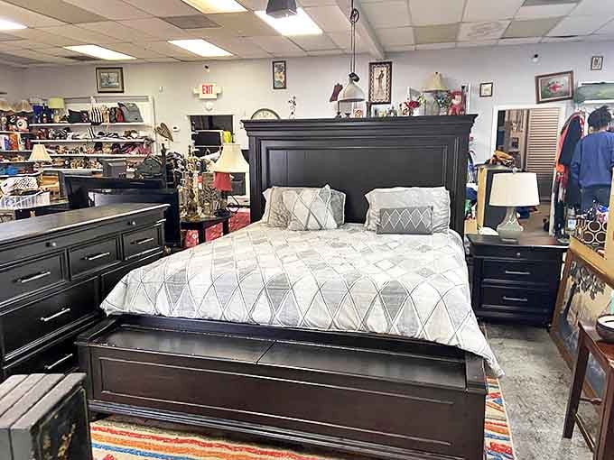This bedroom display could be straight from a furniture showroom, not a thrift store. Quality and style at a fraction of retail!