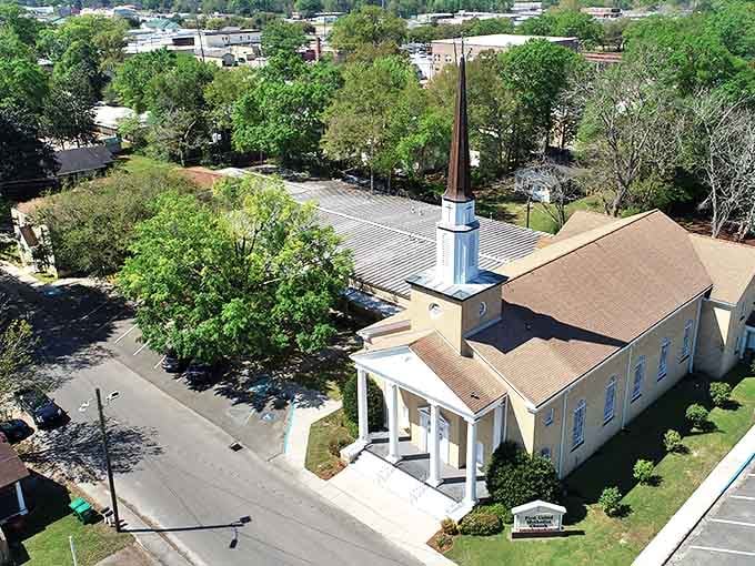 Small-town churches like this one anchor Picayune's neighborhoods, offering both architectural beauty and community gathering places.