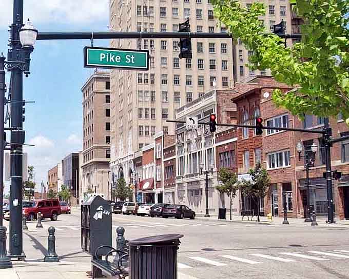 Pike Street in downtown Pontiac offers a glimpse into Michigan's architectural heritage, where brick buildings have witnessed generations of community life.