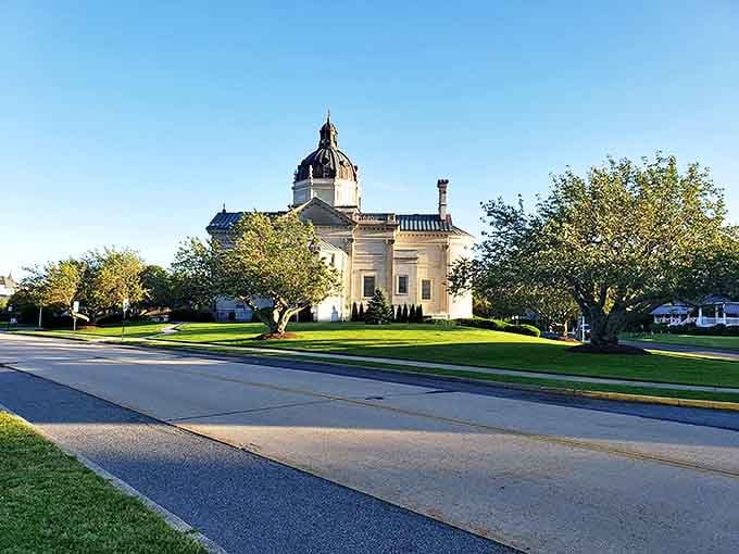 The majestic courthouse stands proudly surrounded by green lawns, representing Spring Lake's dedication to civic pride and community values.