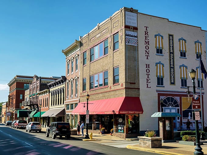 The Tremont Hotel stands proudly on Market Street Square, a testament to small-town Indiana's architectural heritage.