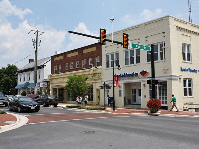 The heart of Woodstock features well-preserved storefronts and local businesses that give this Shenandoah Valley town its authentic charm.