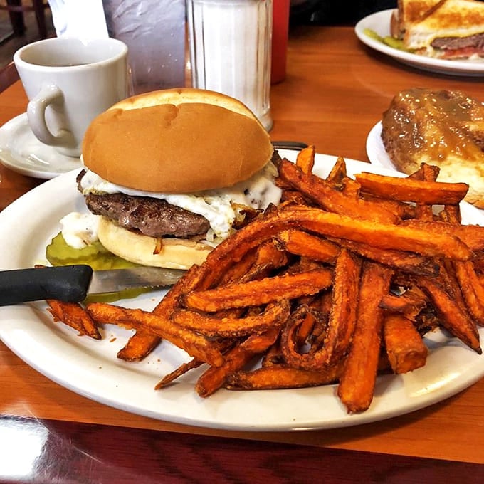 A burger and sweet potato fries that make you wonder why anyone would ever waste calories on fast food again.