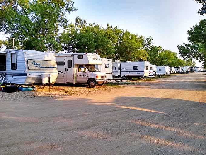 Camp Dakotah's lineup of RVs creates a temporary neighborhood where road warriors swap stories under star-filled Dakota skies.