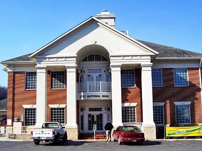 Even banking gets the stately treatment in Marlinton, where City National's columned façade brings a touch of classical grandeur to everyday transactions.