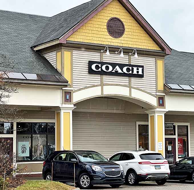 The Coach store beckons with promises of leather luxury at less painful prices. Even the building looks like it's wearing its Sunday best.