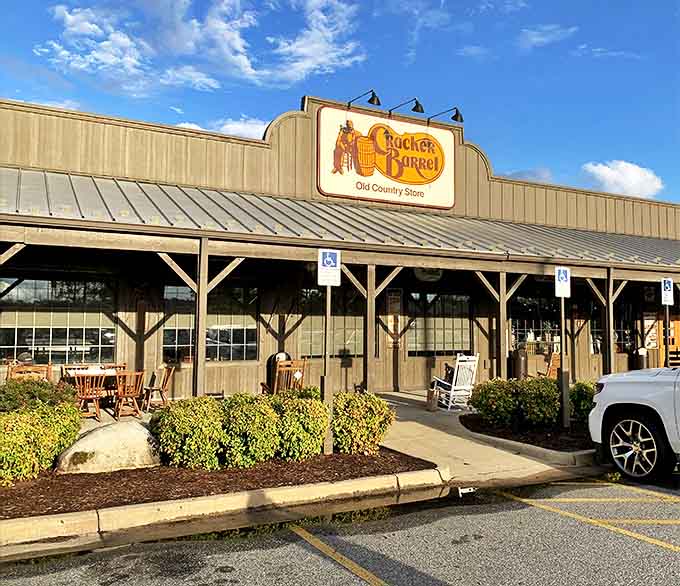 Cracker Barrel's rocking chairs patiently wait for weary travelers &ndash; the interstate highway's version of a welcome committee.
