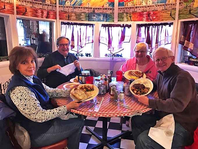 The true measure of a great diner: happy faces around a table loaded with comfort food. These folks have discovered Cheyenne's best-kept secret.