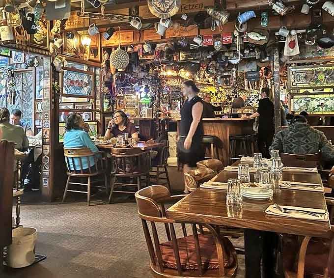 The dining room buzzes with the happy murmurs of patrons who've discovered this hidden gem, where every table feels like the best seat in the house.