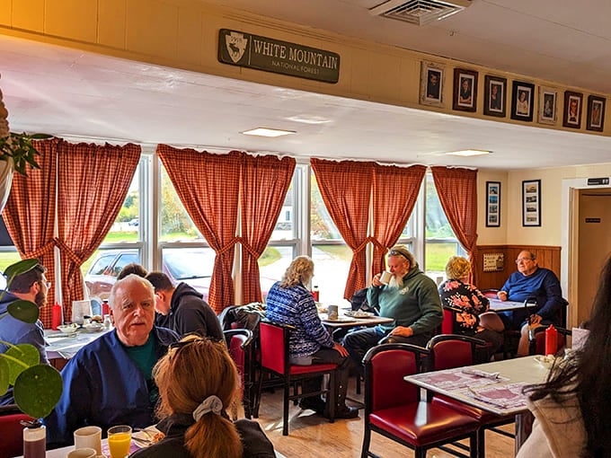 The morning regulars' club in session &ndash; where coffee refills come with a side of local wisdom and weather predictions.