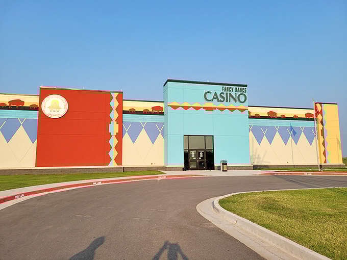 The Fancy Dance Casino brings a splash of color to the prairie landscape, promising entertainment with a distinctly Oklahoma flair.