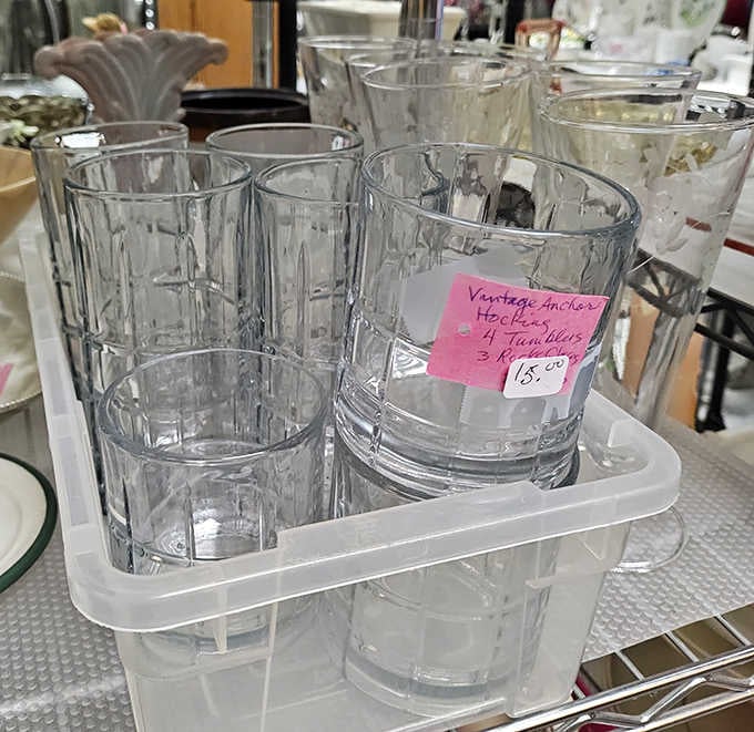 Crystal clear memories in vintage glassware. These geometric tumblers once clinked with ice during cocktail hours of the mid-century, now awaiting new celebrations.