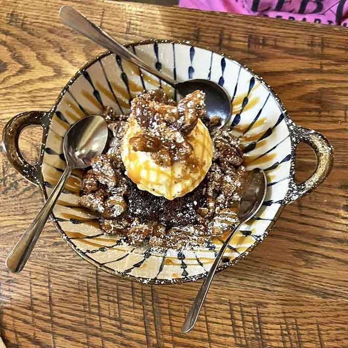 A dessert that understands the importance of textural contrast &ndash; crispy, gooey, and creamy elements playing together like old friends at a reunion.