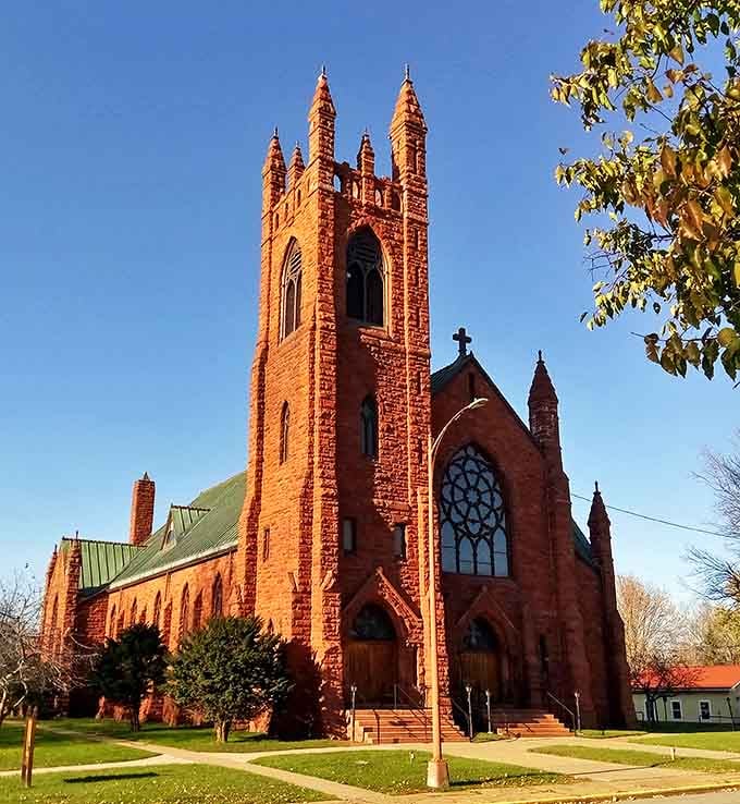 St. Mary's Catholic Church stands as a magnificent example of sandstone architecture. Spiritual uplift with a side of architectural awe.