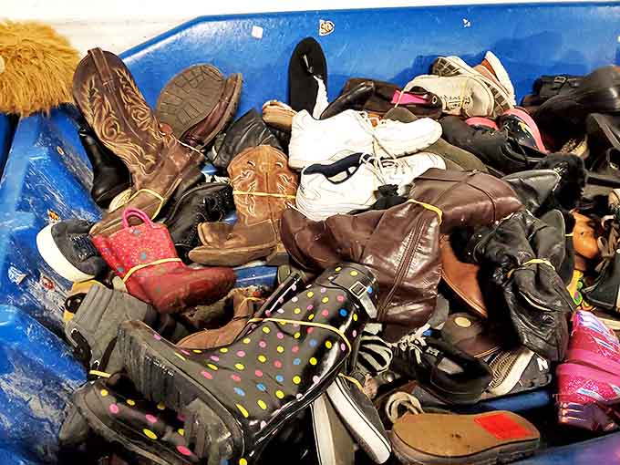 Boot bonanza! Each pair holds stories of previous adventures while patiently waiting for their next chapter to begin.
