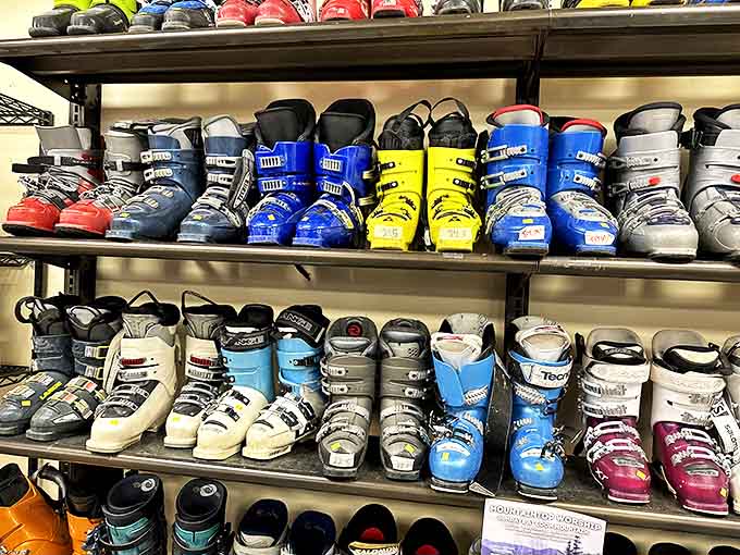 Ski boot paradise! Last season's barely-used equipment at prices that won't make you wince when your teenager suddenly prefers snowboarding instead.
