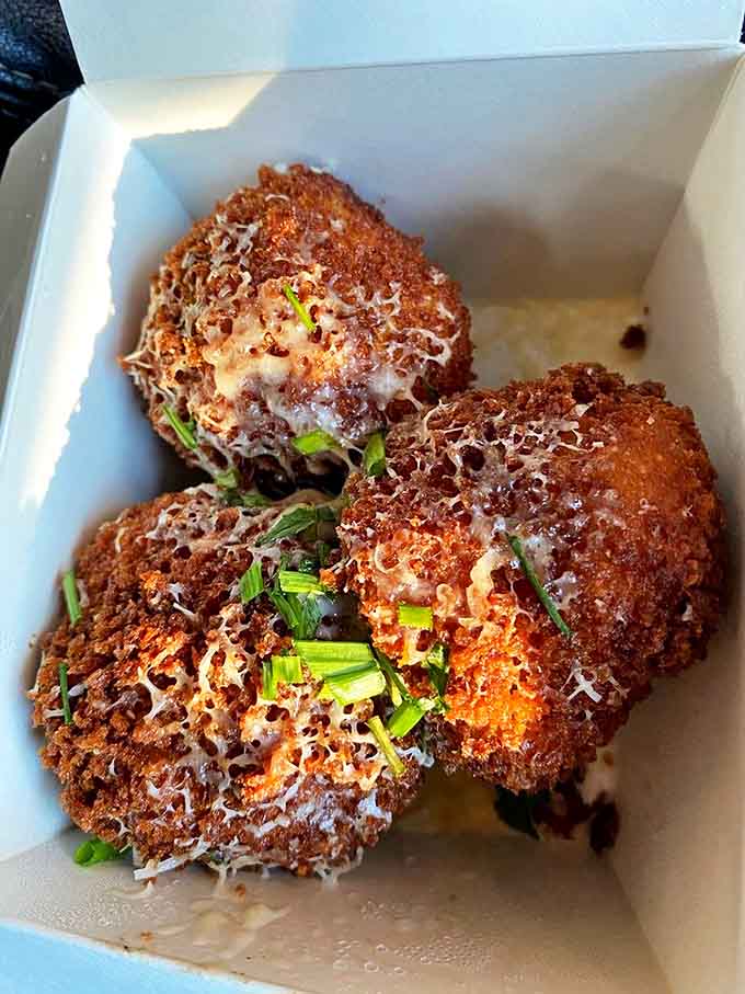 These golden orbs of smoked gouda mac and cheese have been breaded, fried, and transformed into the ultimate handheld comfort food.